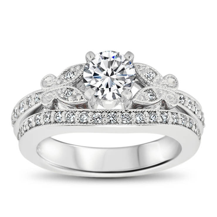 Diamond Butterfly Style Engagement Ring and Matching Band - Butterfly ...